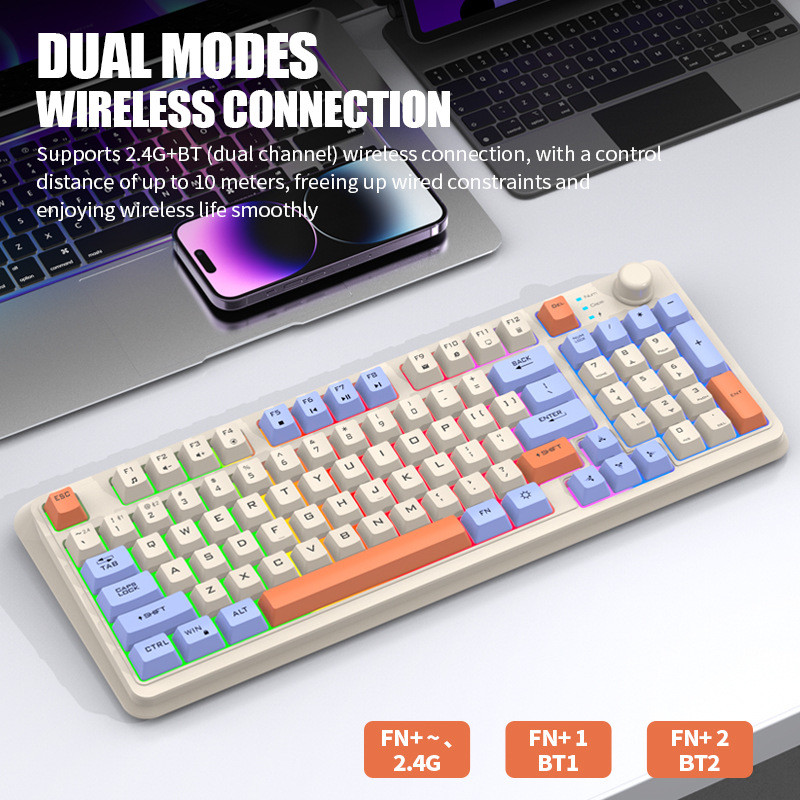 Jual Wireless Mechanical Feel Keyboard 94 Keys 95% Layout English ...
