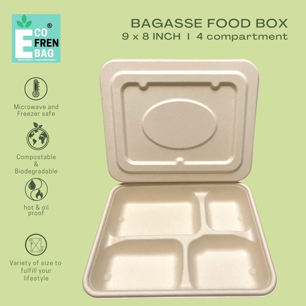 Jual ECOFRENBAG Mini Bento Box Bagasse Sugarcane terbaru 4 Sekat/ 4 ...