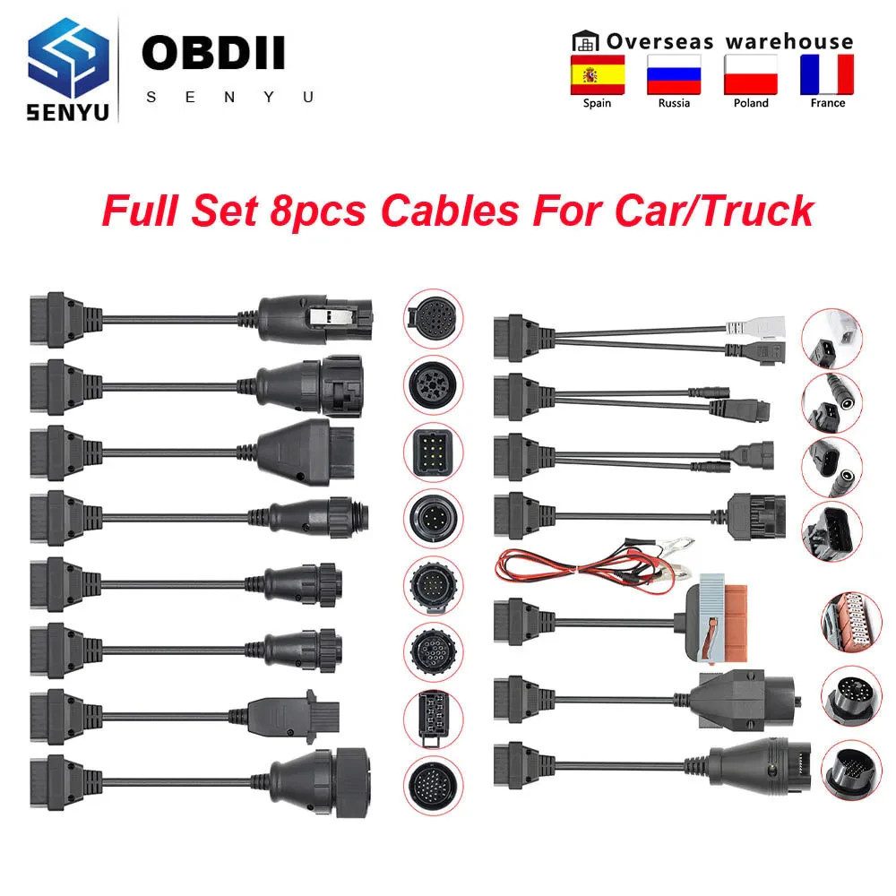 Jual Full Set 8 Truck Car Cables OBD OBD2 Connector Adapter Scanner For ...