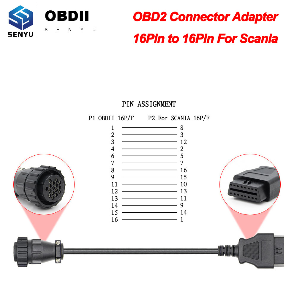 Jual OBD2 Connector Adapter For Scania Truck 16 Pin OBD to OBD2 16Pin ...