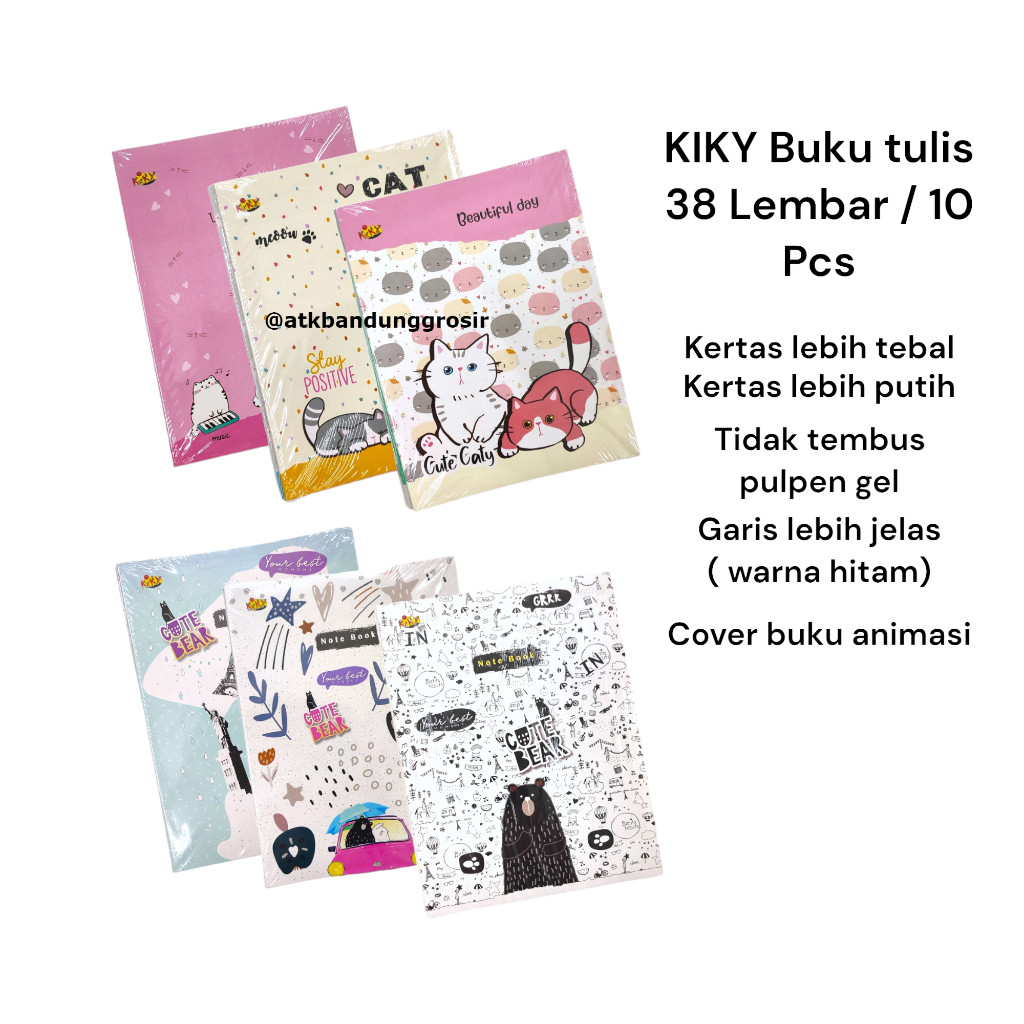 Jual Buku Tulis KIKY 38 Lembar Polos Garis Kwarto Random Cover - 1 pak ...
