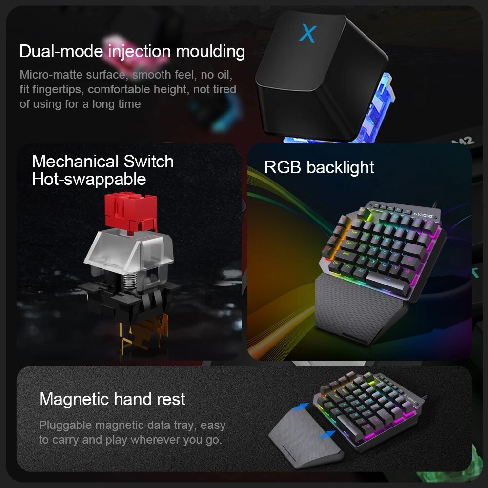 Jual E-YOOSO K700 RGB One-handed Mechanical Gaming Wired Keyboard Red ...