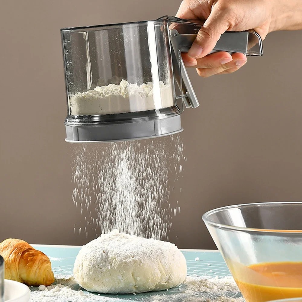 Jual 1pc Flour Sifter Hand Press Semi Automatic Plastic Flour Sieve Cup ...