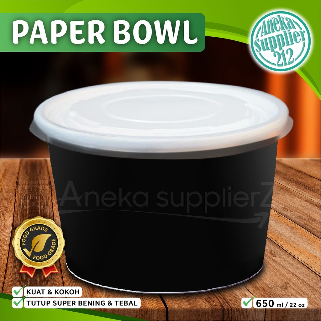 Jual Paper Bowl HITAM s + Tutup Kan Mangkuk Kertas - 650 ml (50 pcs ...