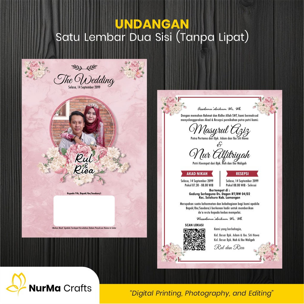 Jual Undangan Murah Simpel Minimalis Elegan (1 Lembar 2 Sisi) Kertas ...