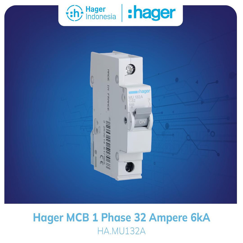 Jual MCB 1 Phase 32a 32 Ampere 1P 1 Pole 6kA MCB Hager MU132A | Shopee ...