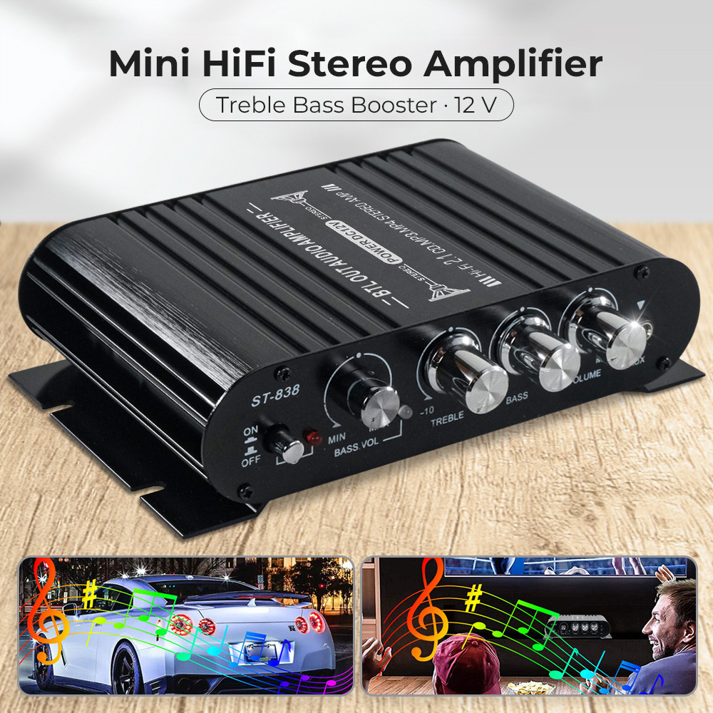 Jual Mini HiFi Stereo Amplifier Audio Booster 12V Bass Treble Control ...