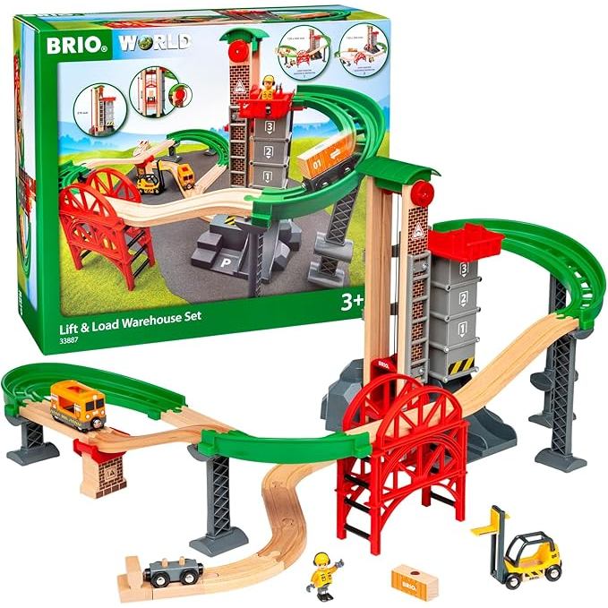 Jual BRIO World Lift & Load Warehouse Set - 32-Piece Wood Train Set ...