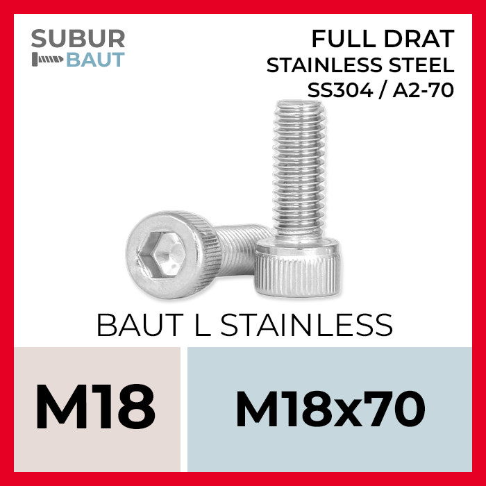 Jual Baut L Stainless M18x70 / 18x70 / 18 x 70 Full Drat Grade SS304 ...