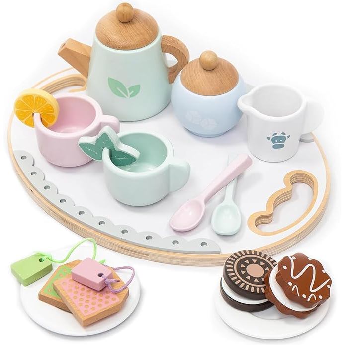 Jual UMU Wooden Tea Set for Kids Pretend Play Tea Party Toy with ...