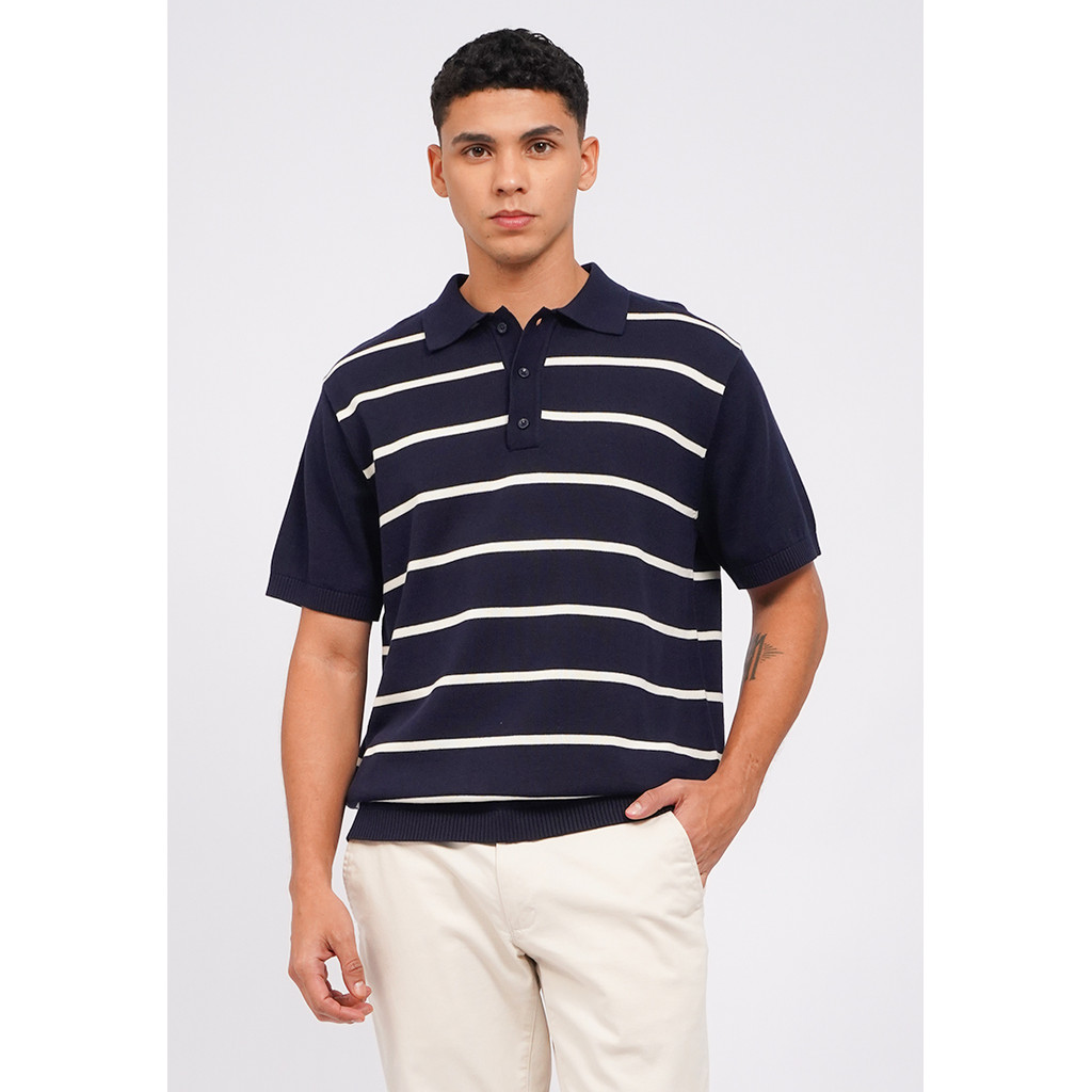 Jual Executive Stripes Buttoned Polo Shirt Navy | Shopee Indonesia