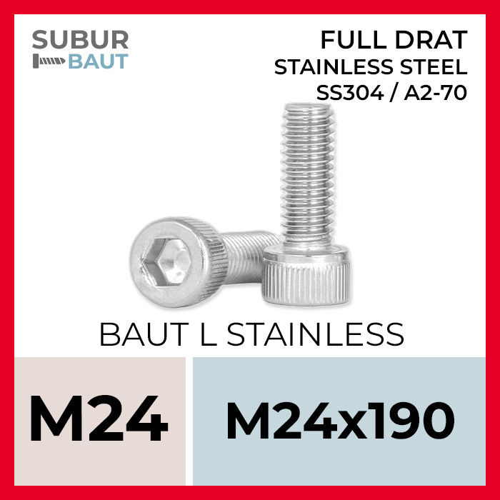 Jual Baut L Stainless M24x190 / 24x190 / 24 x 190 Full Drat Grade SS304 ...