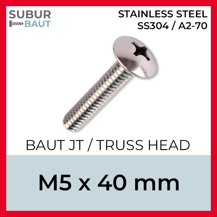 Jual Baut JT / Baut Obeng Plus Kepala Payung M5x40 / 5x40 Grade SS304 ...