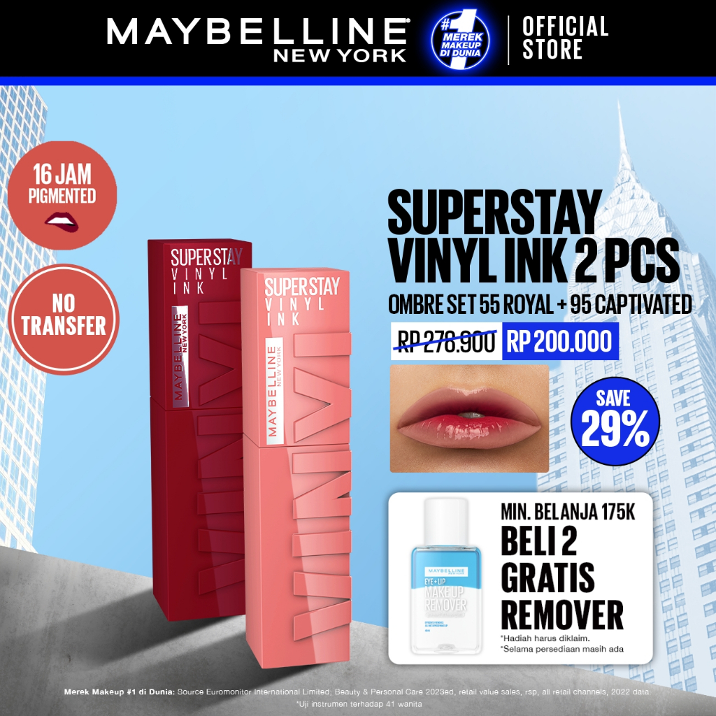Jual MAYBELLINE OFFICIAL Paket Hemat Superstay Vinyl Ink 2 pcs Ombre ...