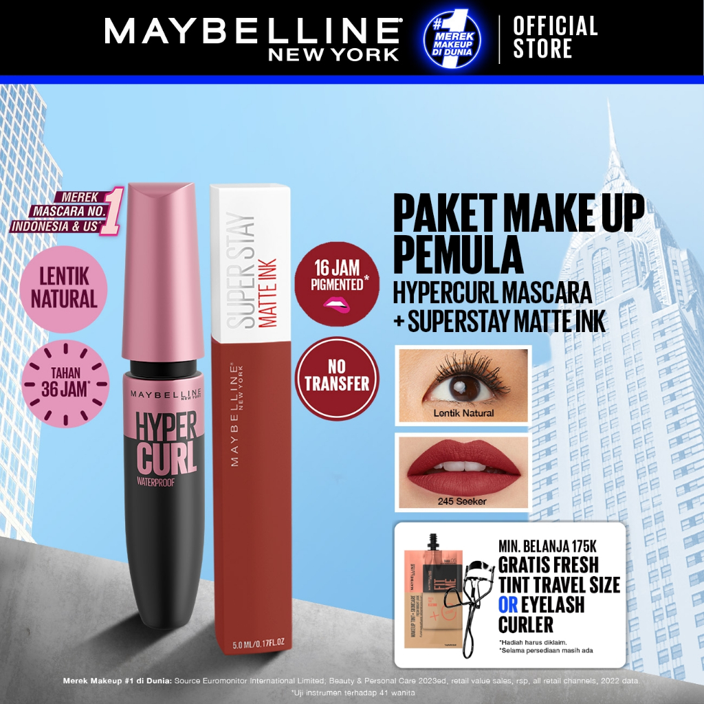 Jual MAYBELLINE OFFICIAL Paket Makeup Anti Transfer Hypercurl ...