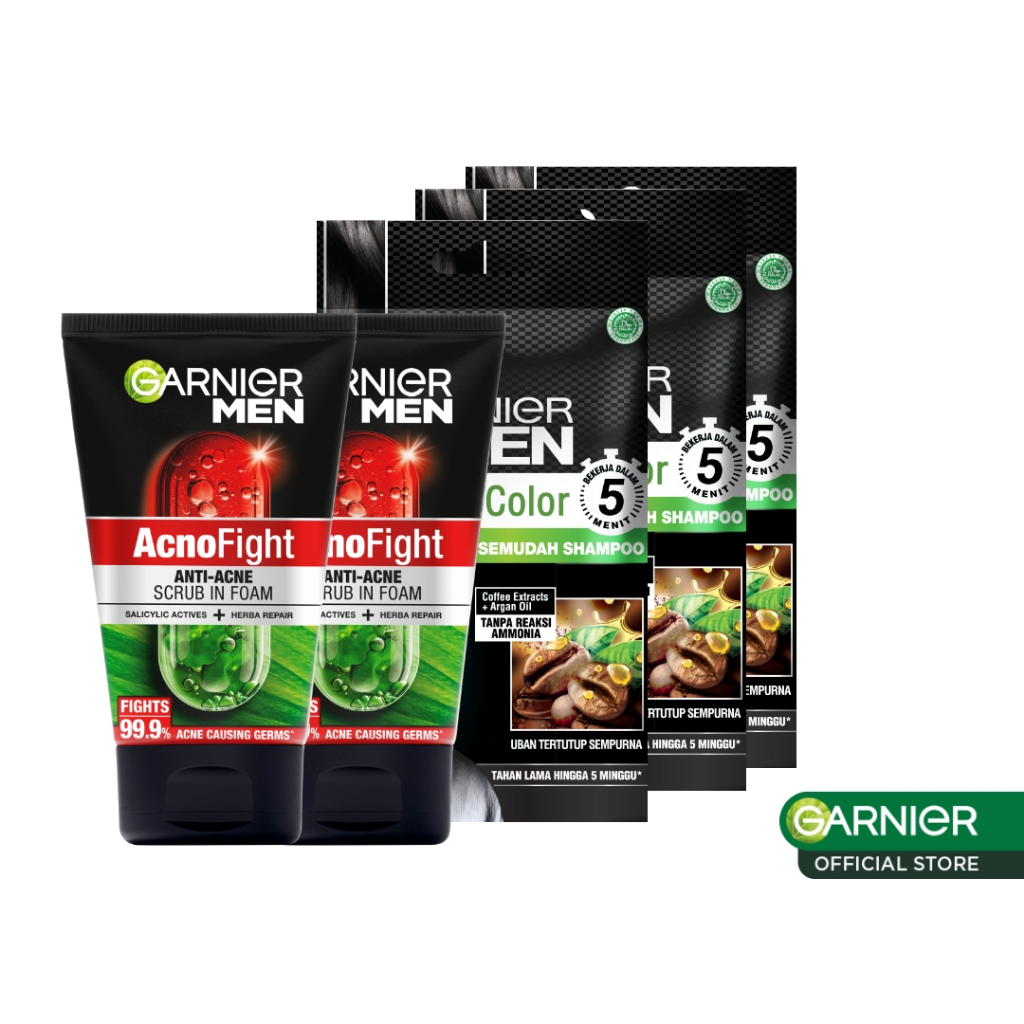 Jual Garnier Men Acno Fight Anti-Acne Scrub In Foam 100ml x2 + Shampoo ...