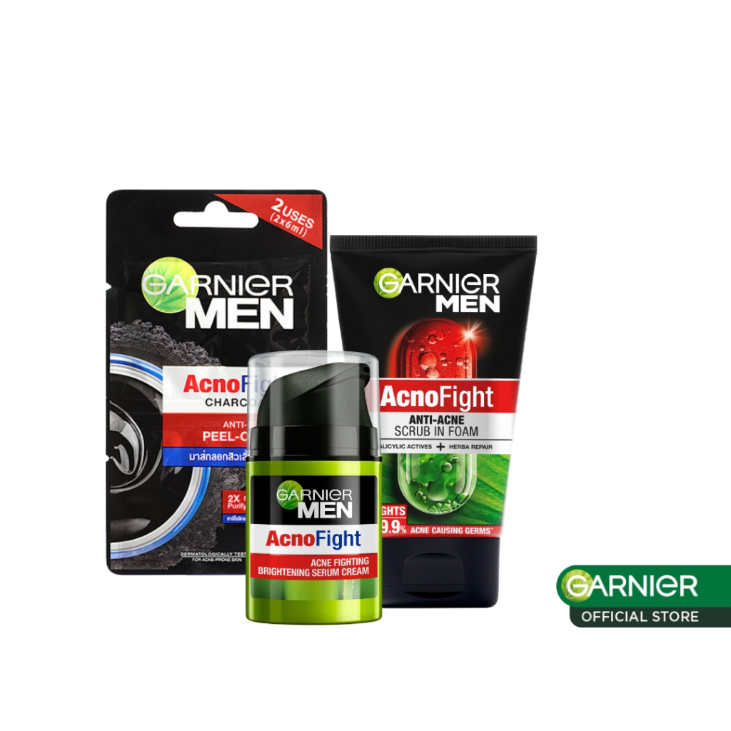 Jual Garnier Men Anti-Acne Kit! Acno Fight Scrub In Foam 100ml + Acne Fighting Serum 40ml + Peel ...