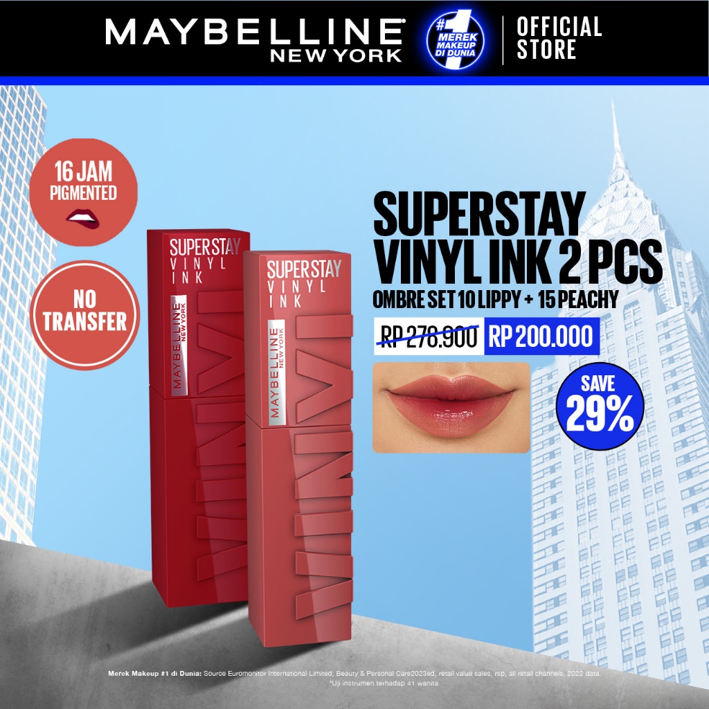 Jual MAYBELLINE OFFICIAL Paket Hemat Superstay Vinyl Ink 2 pcs Ombre ...