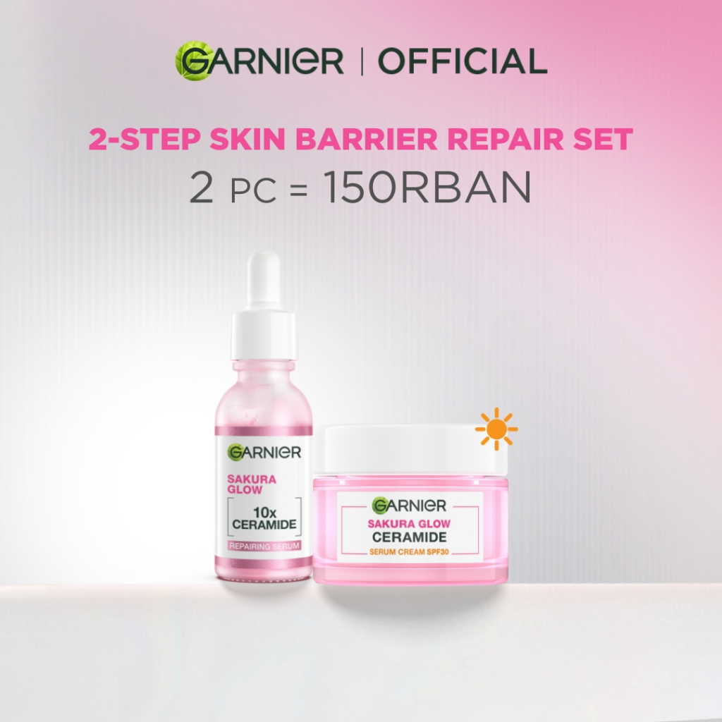 Jual GARNIER Sakura Glow Ceramide Skin Barrier Repair Set Serum 30ml ...
