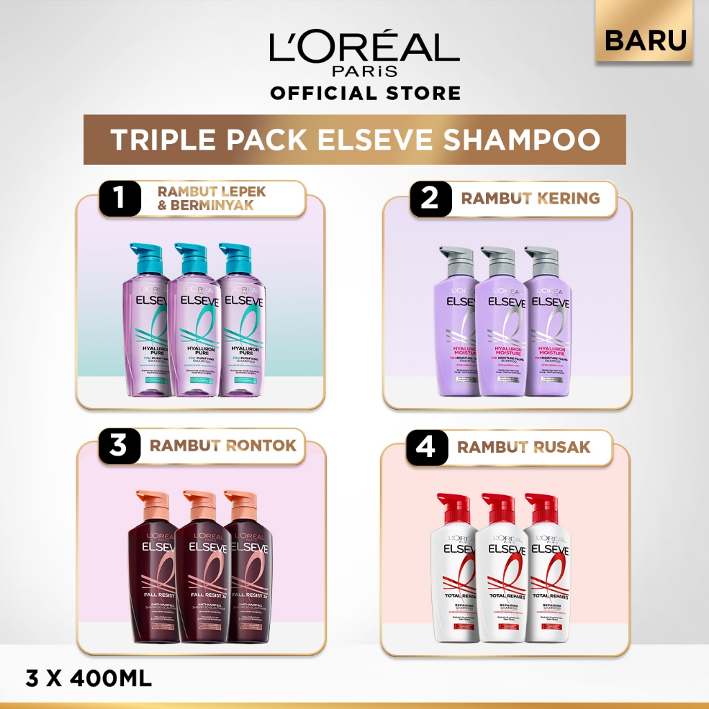 Jual [PAKET HEMAT 3Pcs] L’Oréal Paris Triple Pack ELSEVE Fall Resist ...