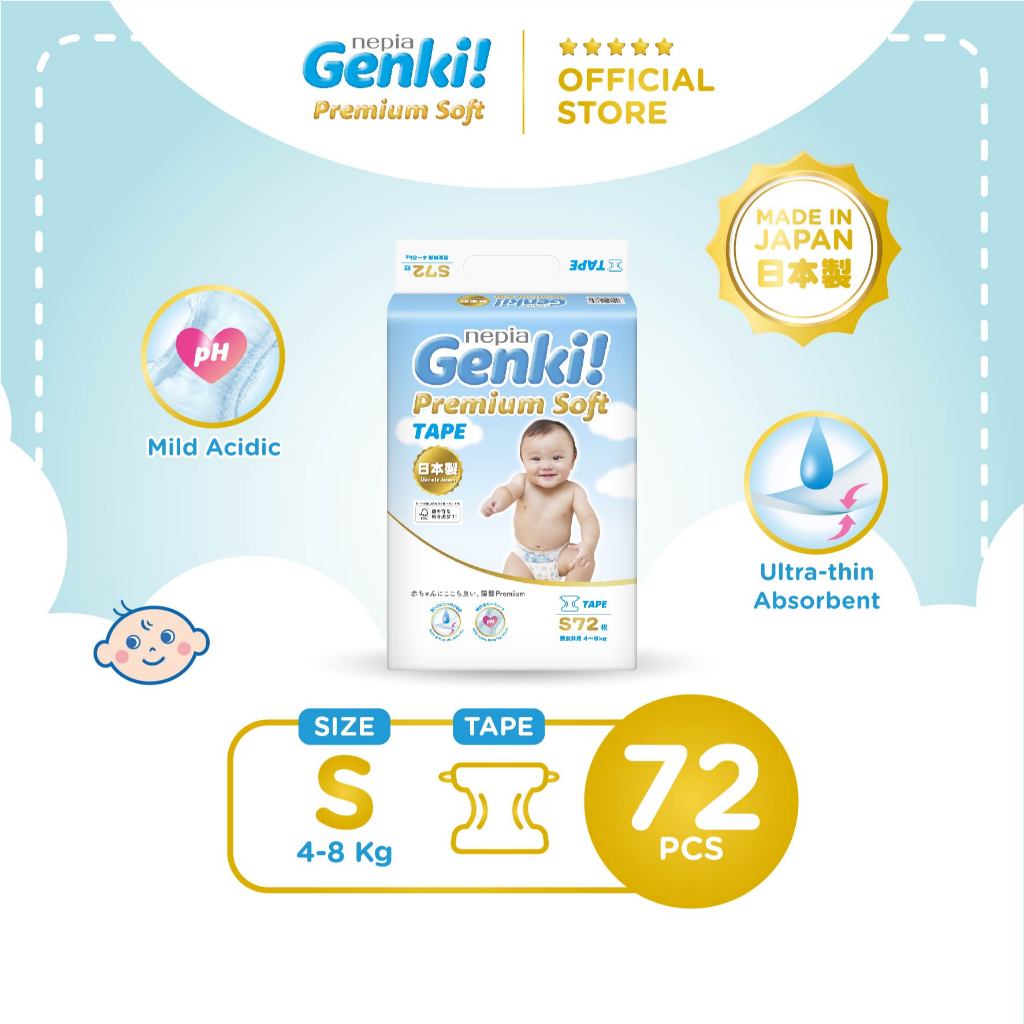 Jual Nepia Genki Popok Bayi Tape / Perekat Bayi Diapers Premium Soft S72 Single pack / Twin pack ...