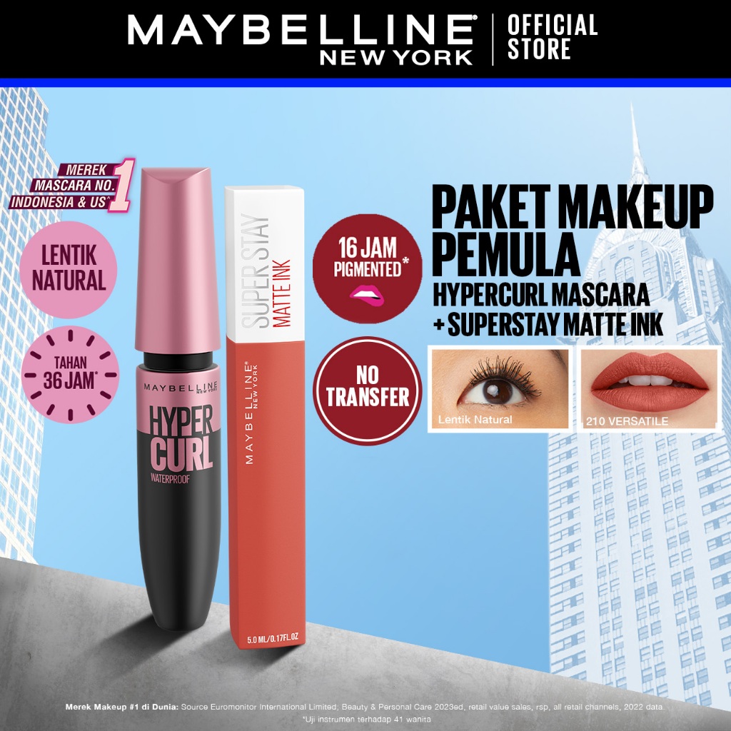 Jual MAYBELLINE OFFICIAL Paket Makeup Anti Transfer Hypercurl ...