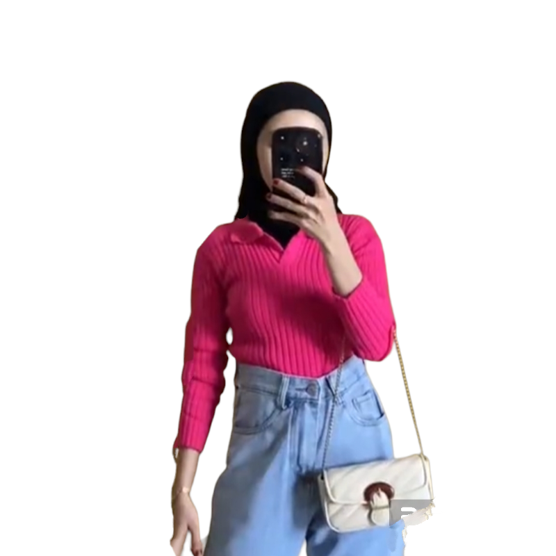 Jual LONG SLEEVE WANITA / Baju Rajut Berkerah Polo / Atasan Wanita Terbaru / Presbody /Ootd ...
