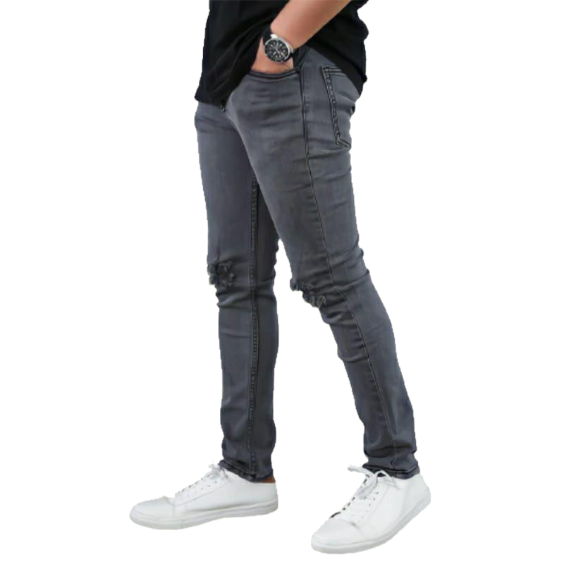 Jual CELANA JEANS PRIA SOBEK LUTUT RIPPED ROBEK ABU GREY SLIMFIT SOFT ...