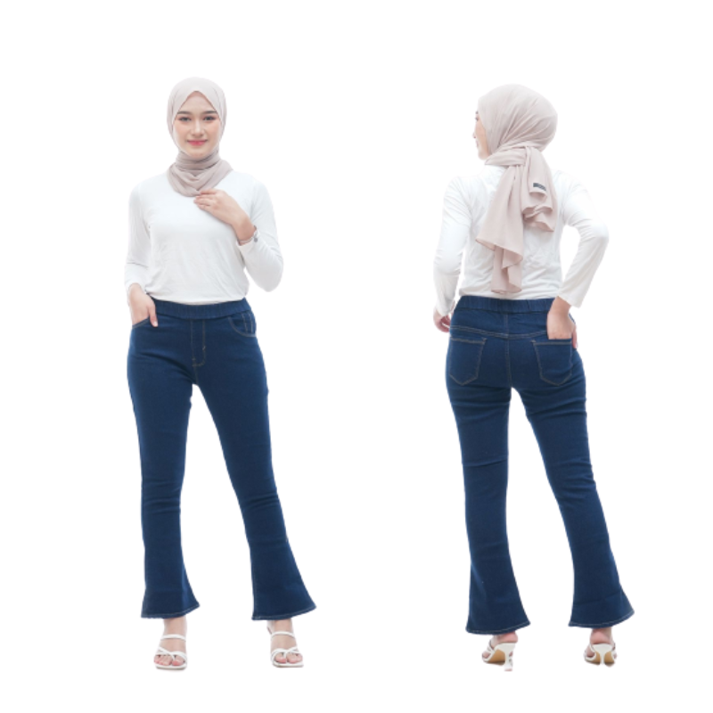 Jual celana jeans wanita cutbray model pinggang karet | Shopee Indonesia
