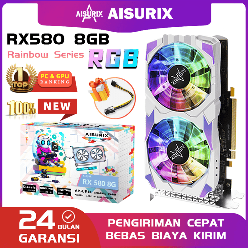 Jual AISURIX RGB Glowing Graphics Card RX 580 8GB DDR5 256Bit 2048SP ...