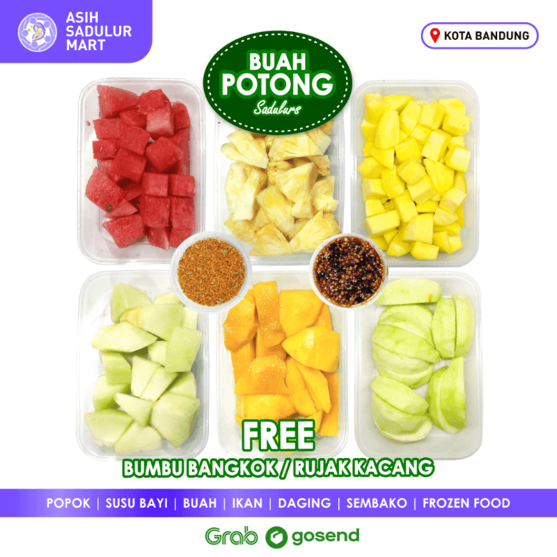 Jual Aneka Buah Potong +- 300gr dan Rujak Bandung Promo (Mangga, Buah Naga, Nanas, Pepaya ...