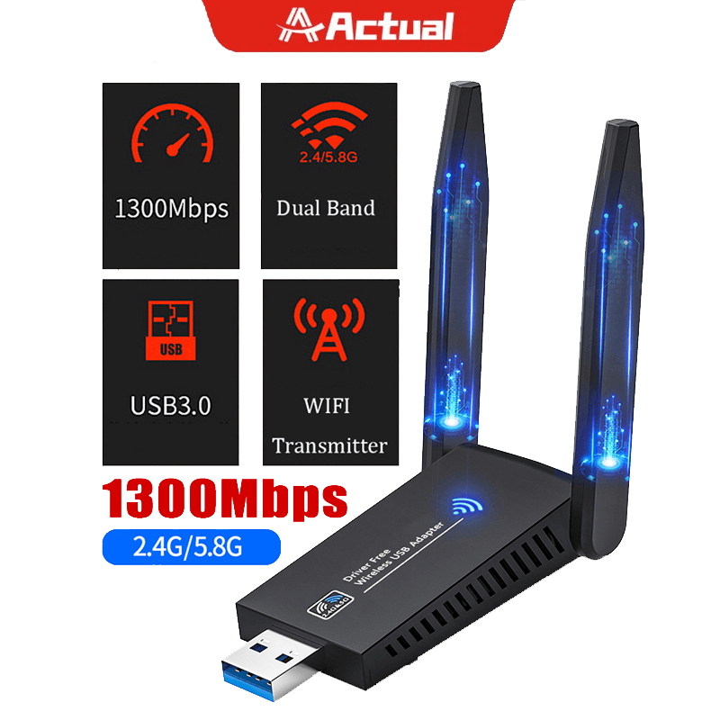Jual USB Wifi Adapter Actual【COD】USB Dongle Wifi Wireless Adapter Receiver 1300 Mbps Komputer PC ...