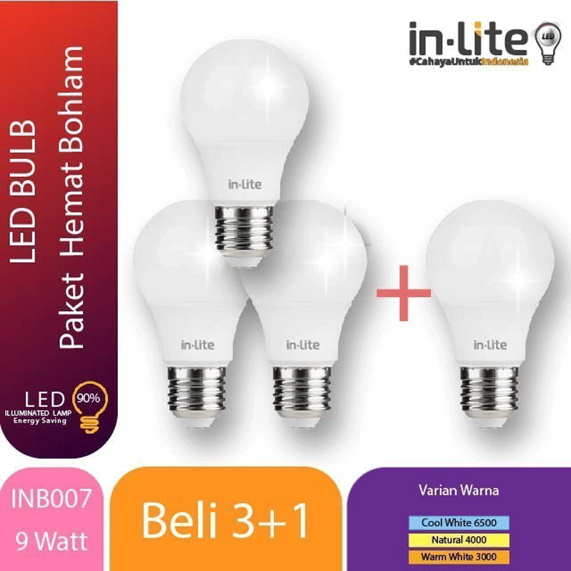 Jual InLite LED Paket Lampu Bohlam INB007 9 Watt - 4 Pcs | Shopee Indonesia
