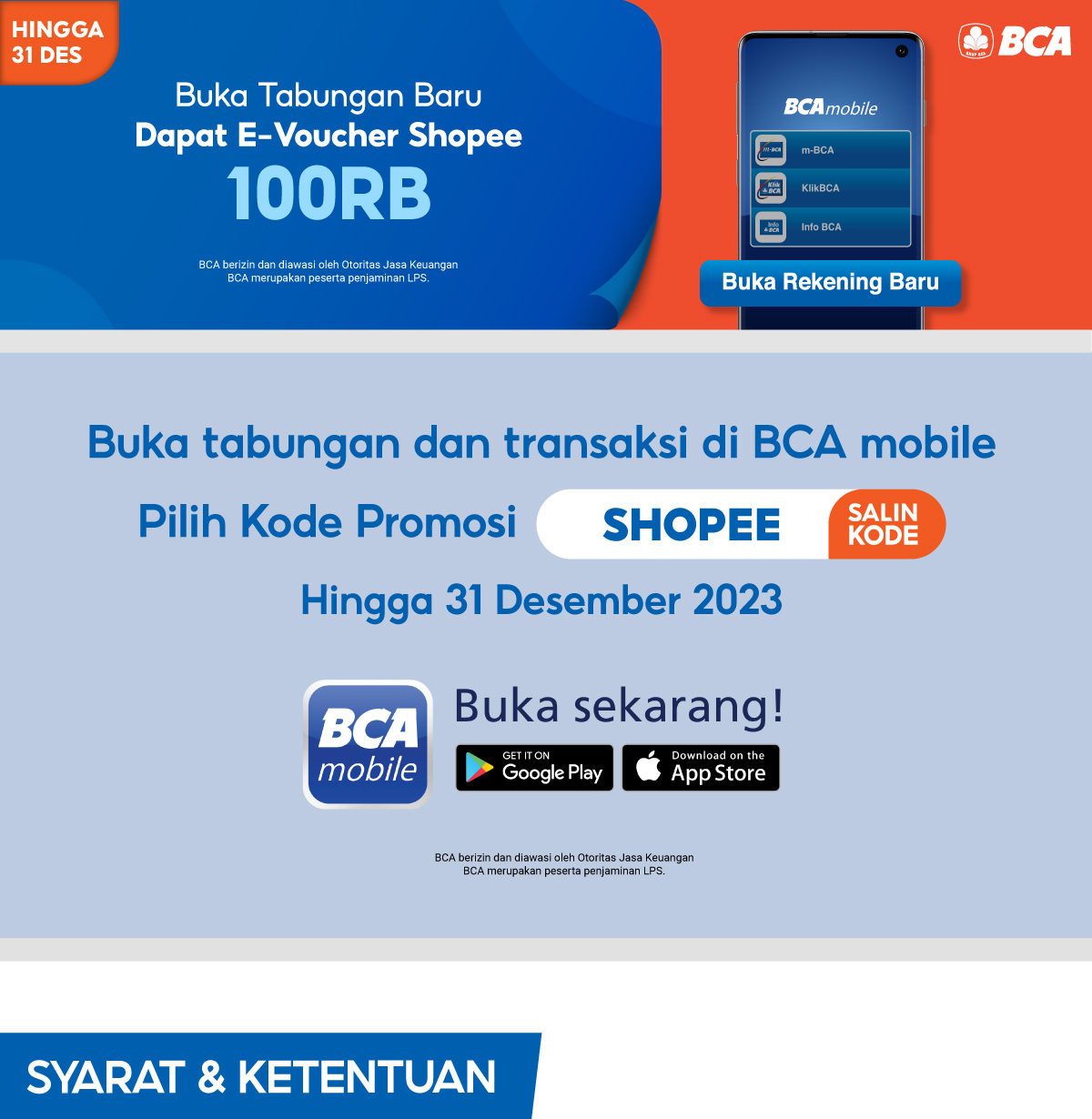 Buka Tabungan dan Transaksi di BCA Mobile Dapat E-Voucher Shopee 100RB
