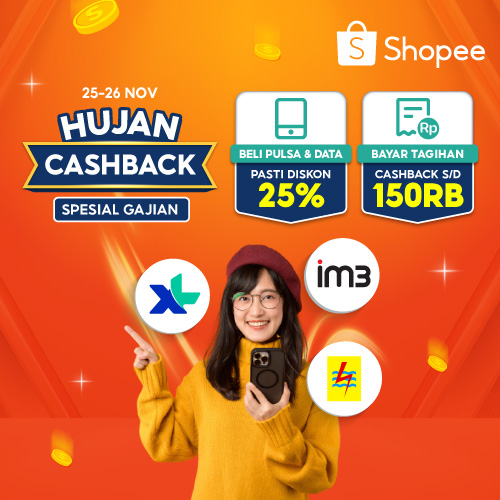 Promo Hujan Cashback Pulsa & Tagihan di Shopee | 25-26 November 2023