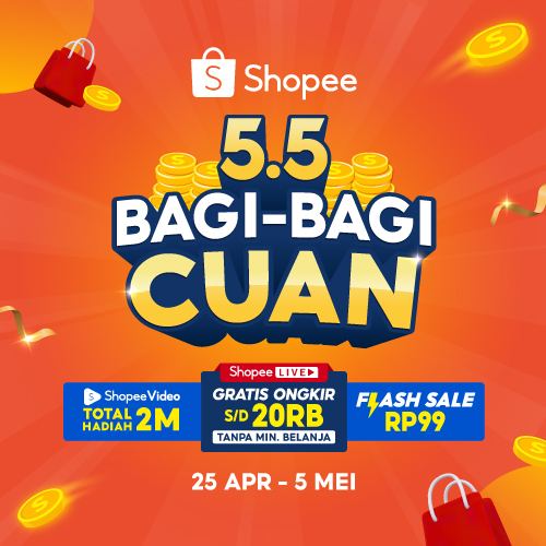 Promo 5.5 | Shopee 5.5 Bagi-Bagi Cuan: Flash Sale RP99 | Voucher
