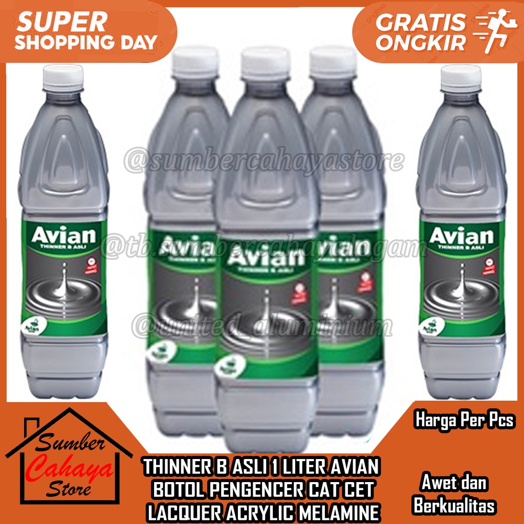 Jual THINNER B ASLI 1 LITER AVIAN BOTOL PENGENCER CAT NC LACQUER ACRYLIC MELAMINE MINYAK ...