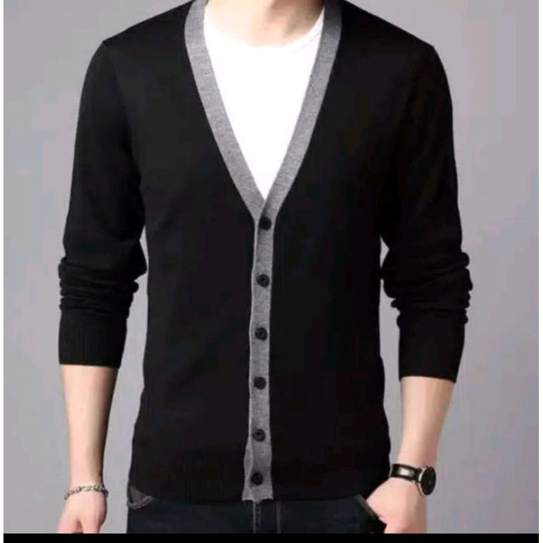 Jual Cardigan Pria Rajut Premium Terkinian Casual hitam garis abu ...
