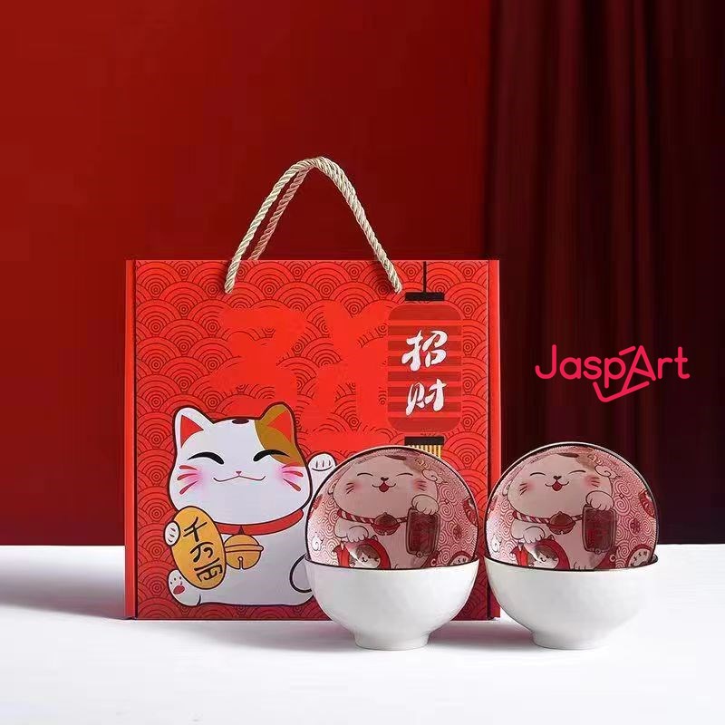 Jual Kucing Hoki Box Set / Piring Set Lucky Cat Hadiah Gift Hampers ...