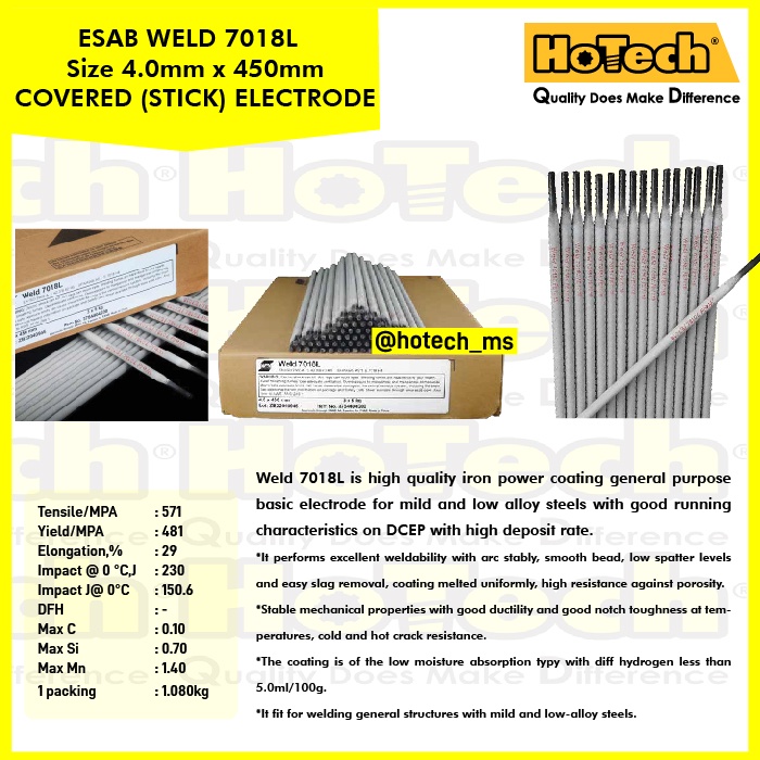 Jual ESAB | Size 4.0mm x 450mm | Welding Electrode | 20kgs | Weld 7018L | Shopee Indonesia