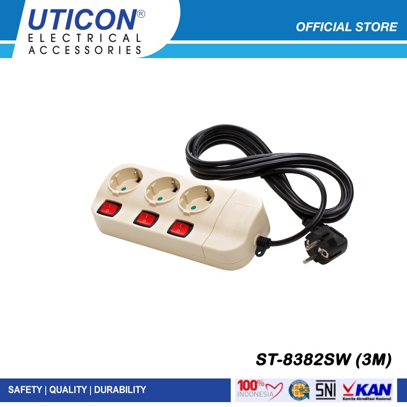 Jual Uticon ST-8382SW (3M) Stop Kontak Kabel 3 Lb + Pengaman Soket ...