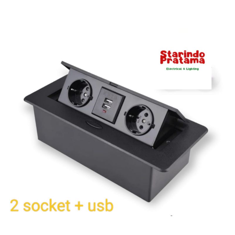 Jual STOP KONTAK MEJA TANAM POP UP SOCKET 2 LUBANG + USB CHARGER HITAM ...