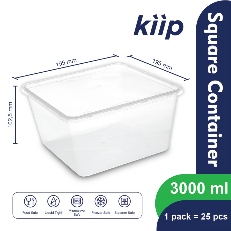 Jual Kiip Thinwall Square Food Container 3000ml Kotak Makan Plastik