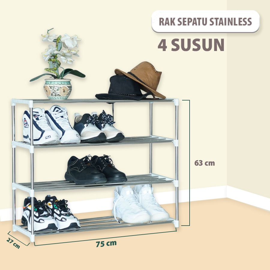 Jual Rak Sepatu Sandal 4 Susun Stainless Besar Portable Multifungsi ...