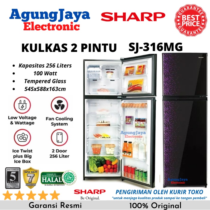 Jual KULKAS SHARP SJ-316MG LEMARI ES 2 PINTU 256 LITERS LOW WATT ...