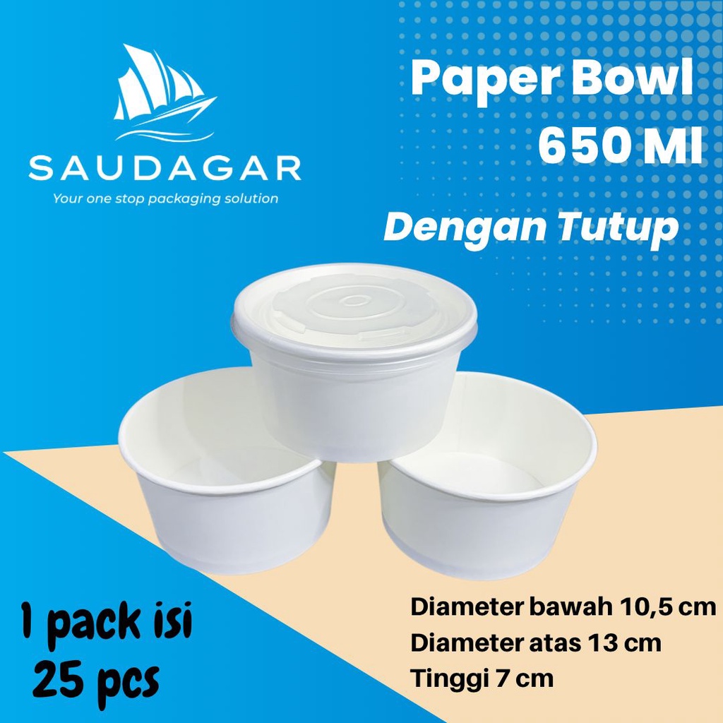 Jual Paper Bowl 650 ml / Mangkok Kertas Dengan Tutup | Shopee Indonesia