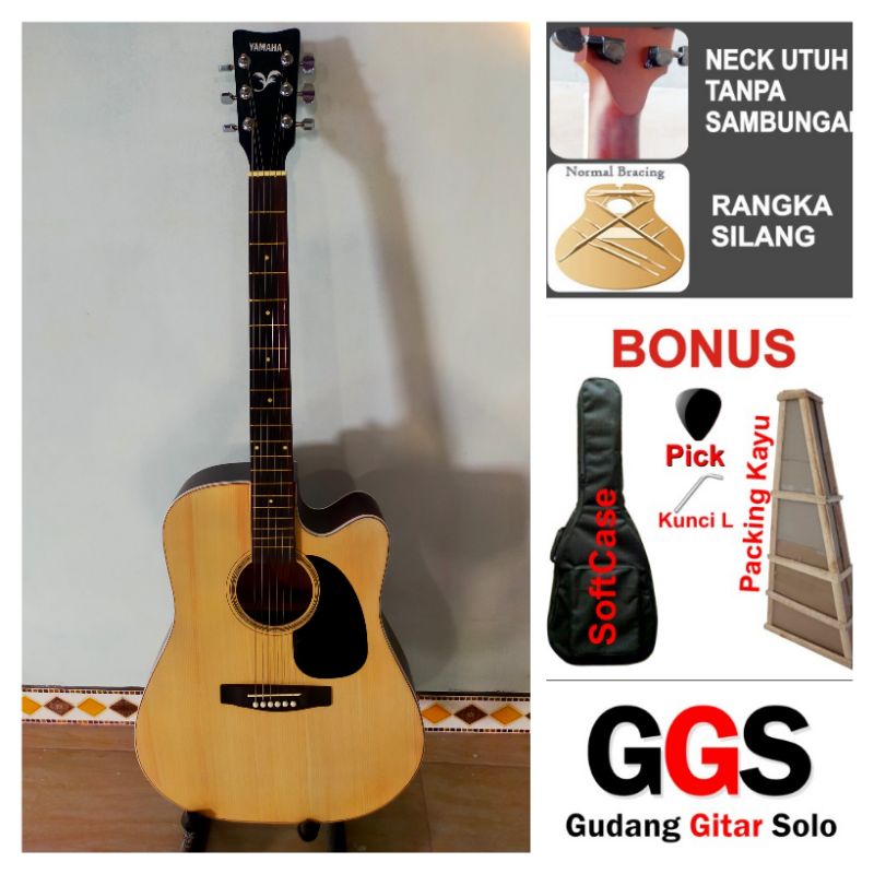 Jual gitar akustik yamaha jumbo tanem besi rangka silang murah | Shopee ...
