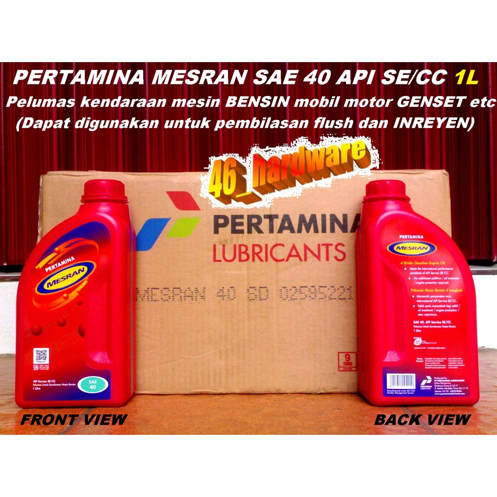 Jual PERTAMINA MESRAN SAE 40 OLI MESIN BENSIN MOBIL MOTOR GENSET 1 ...