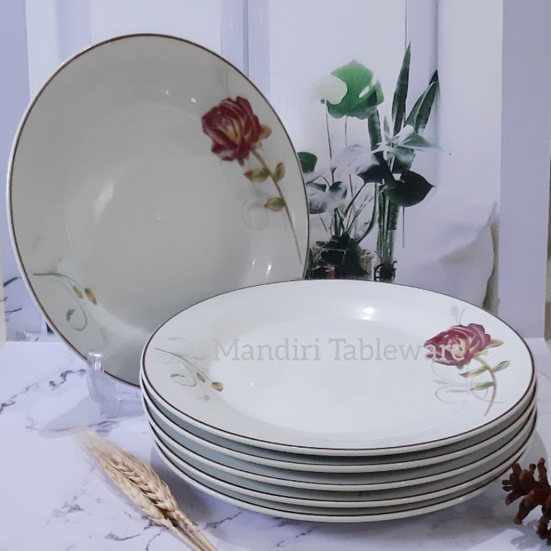 Jual Piring Makan Ceper Keramik 10 Inch | Tebal | Motif Rosewood | Best ...