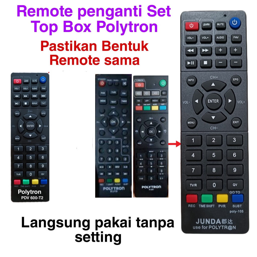Jual REMOTE STB POLYTRON PDV 600 DVB-T2 JUNDA POLY-105 SEPERTI ORIGINAL ...